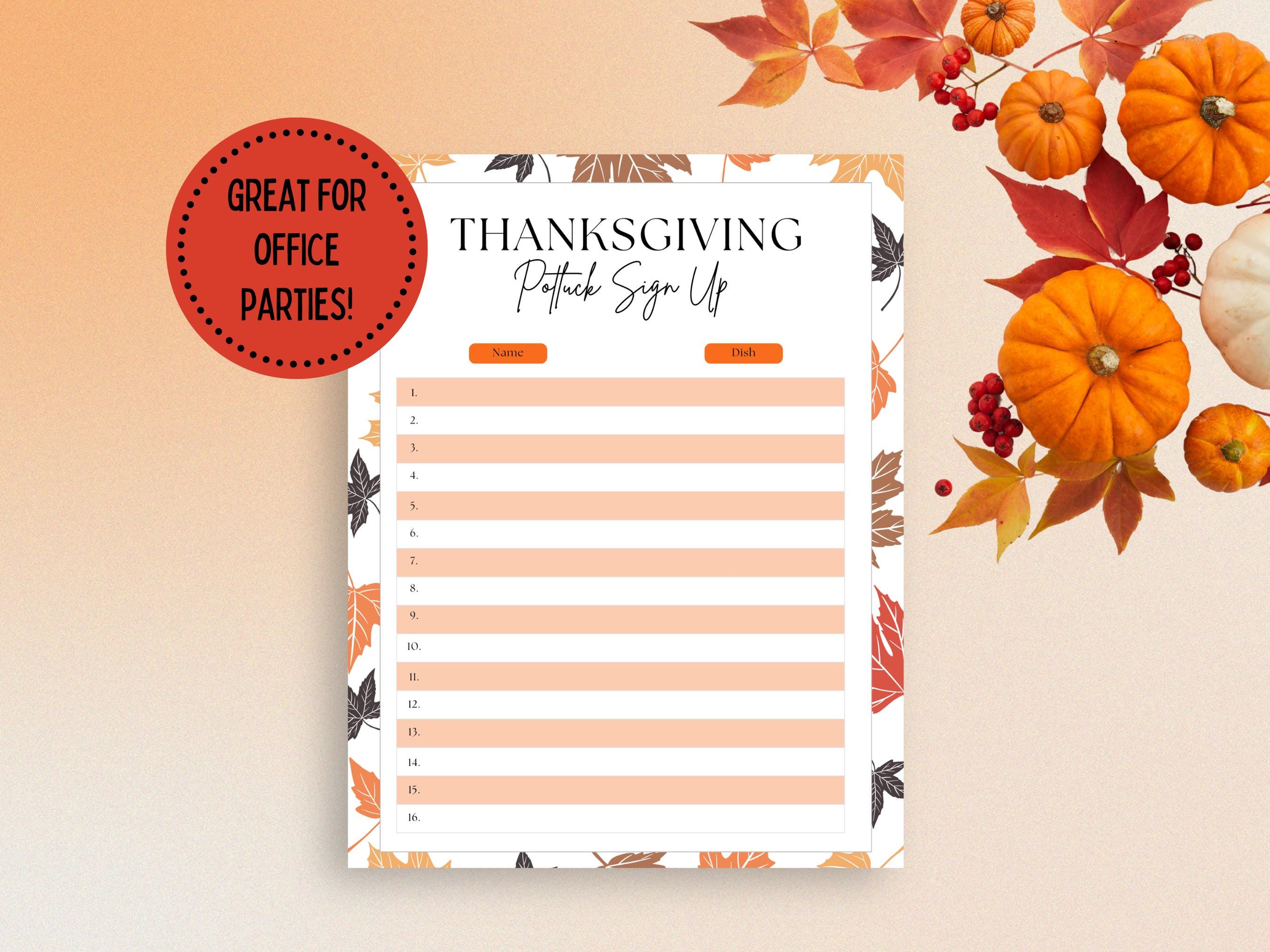 Thanksgiving Potluck Sign up Sheet, Thanksgiving Sign up Sheet ...