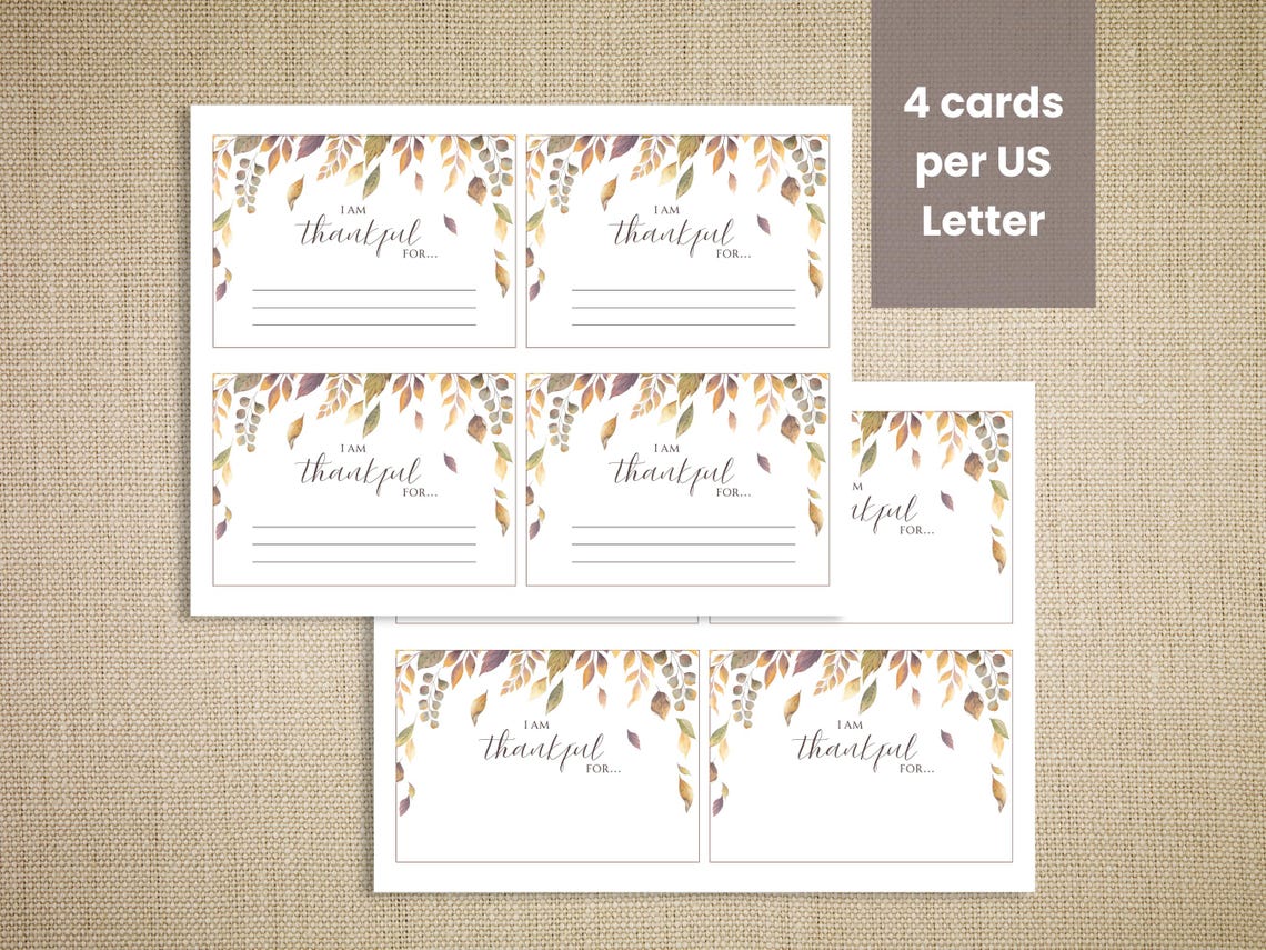 Printable Thanksgiving Gratitude Cards: “I Am Thankful For” Activity ...