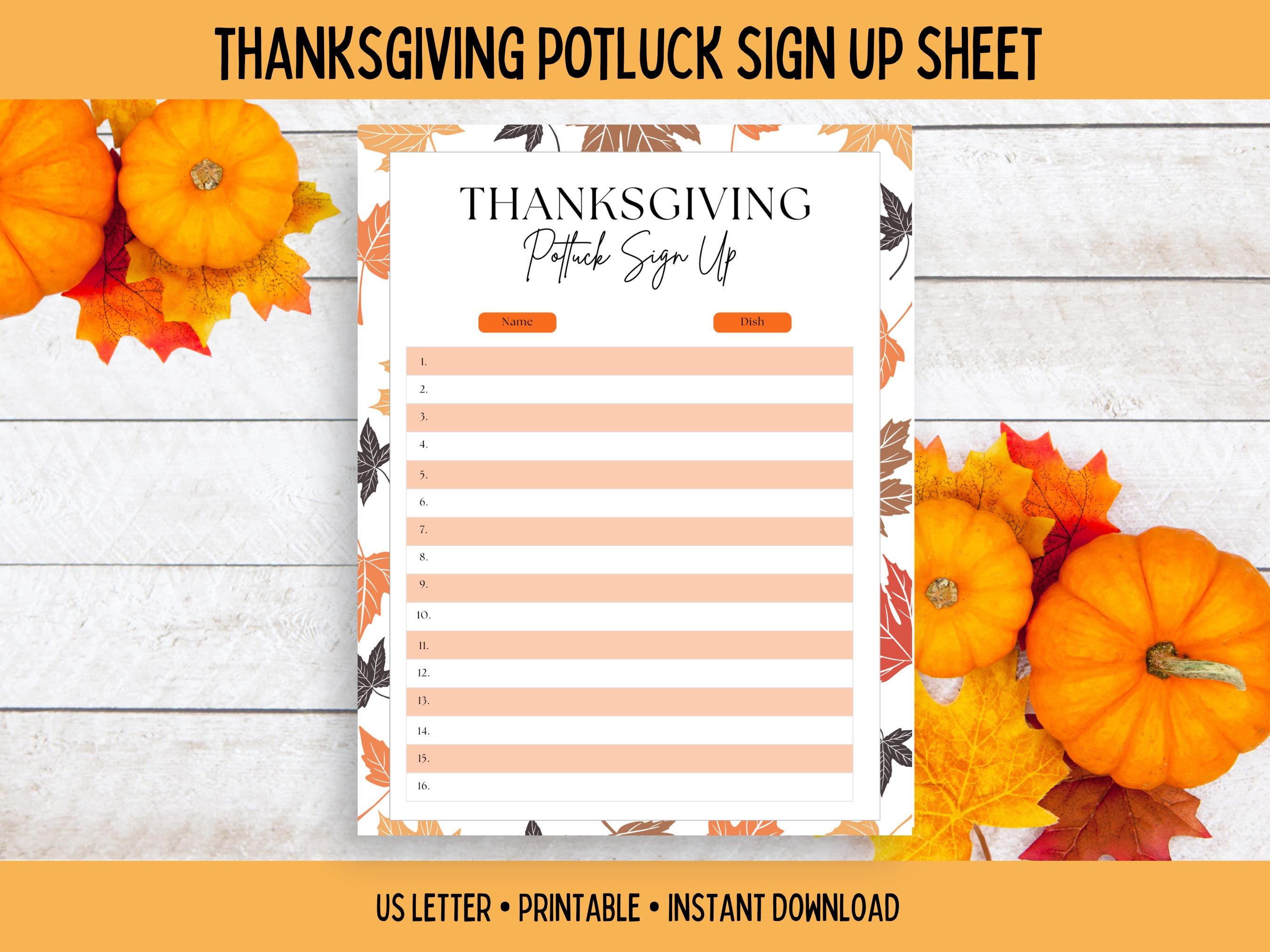 Thanksgiving Potluck Sign up Sheet, Thanksgiving Sign up Sheet ...