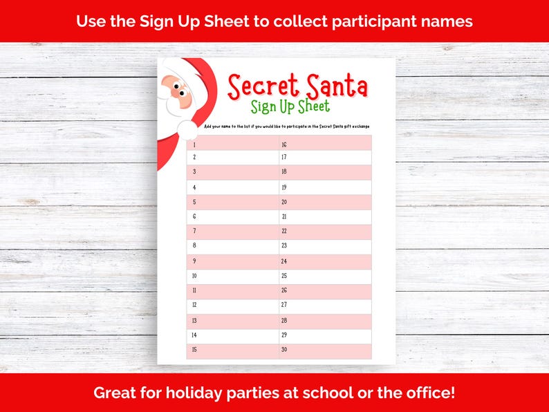 Secret Santa Questionnaire, Christmas Gift Exchange, Secret Santa List ...