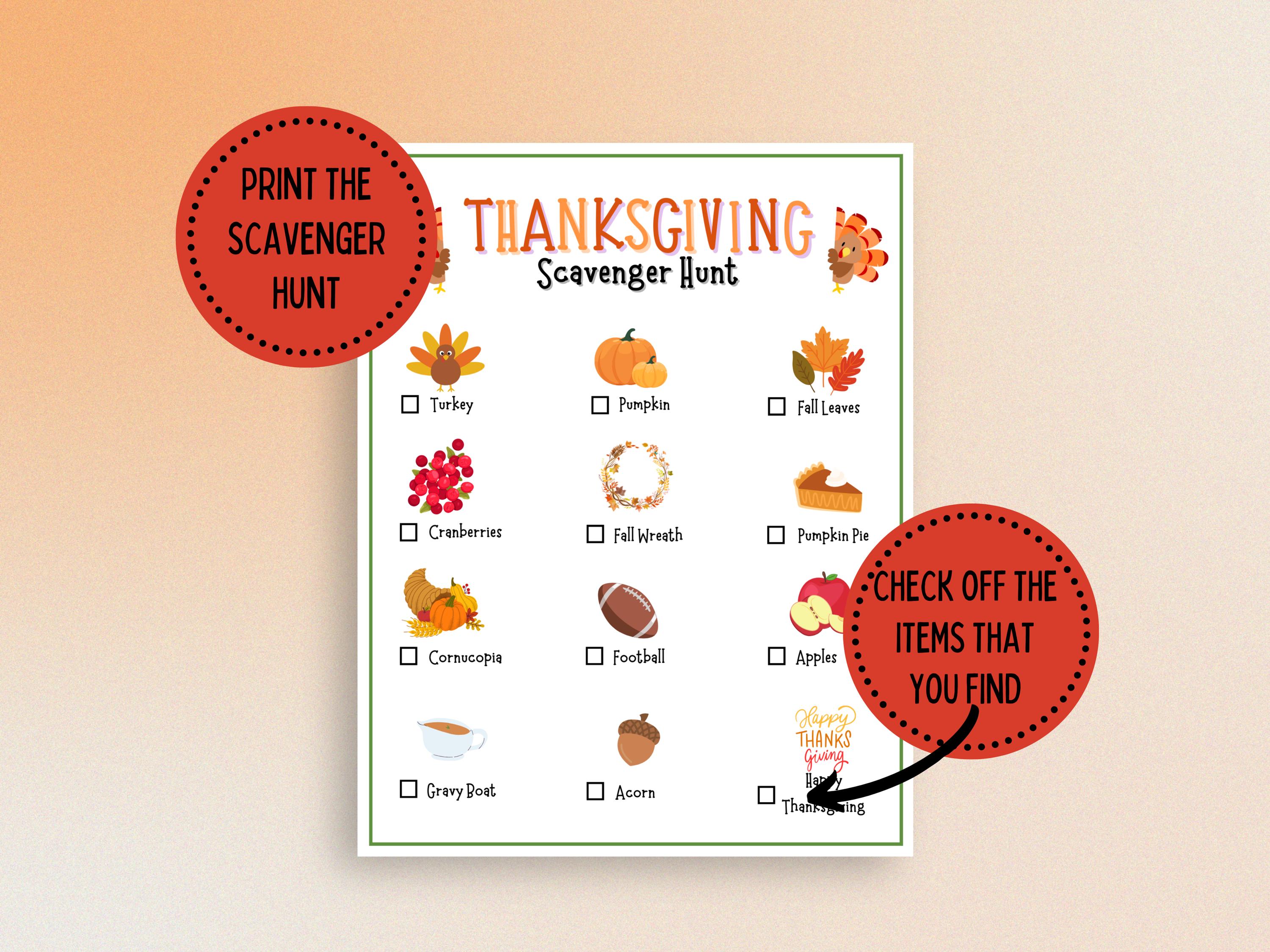 Printable Thanksgiving Game, Thanksgiving Scavenger Hunt, Thanksgiving ...