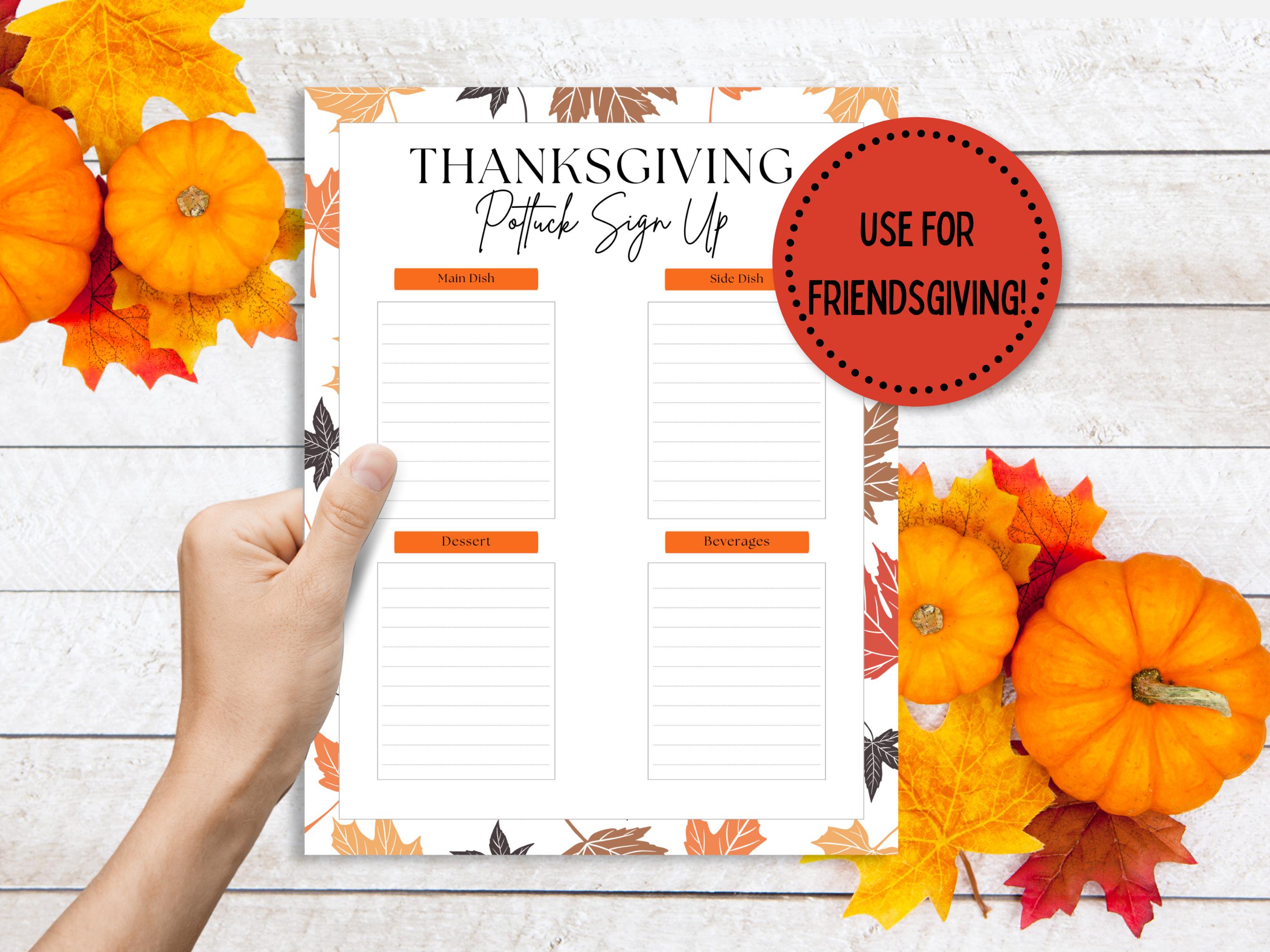 Thanksgiving Potluck Sign up Sheet, Thanksgiving Sign up Sheet ...