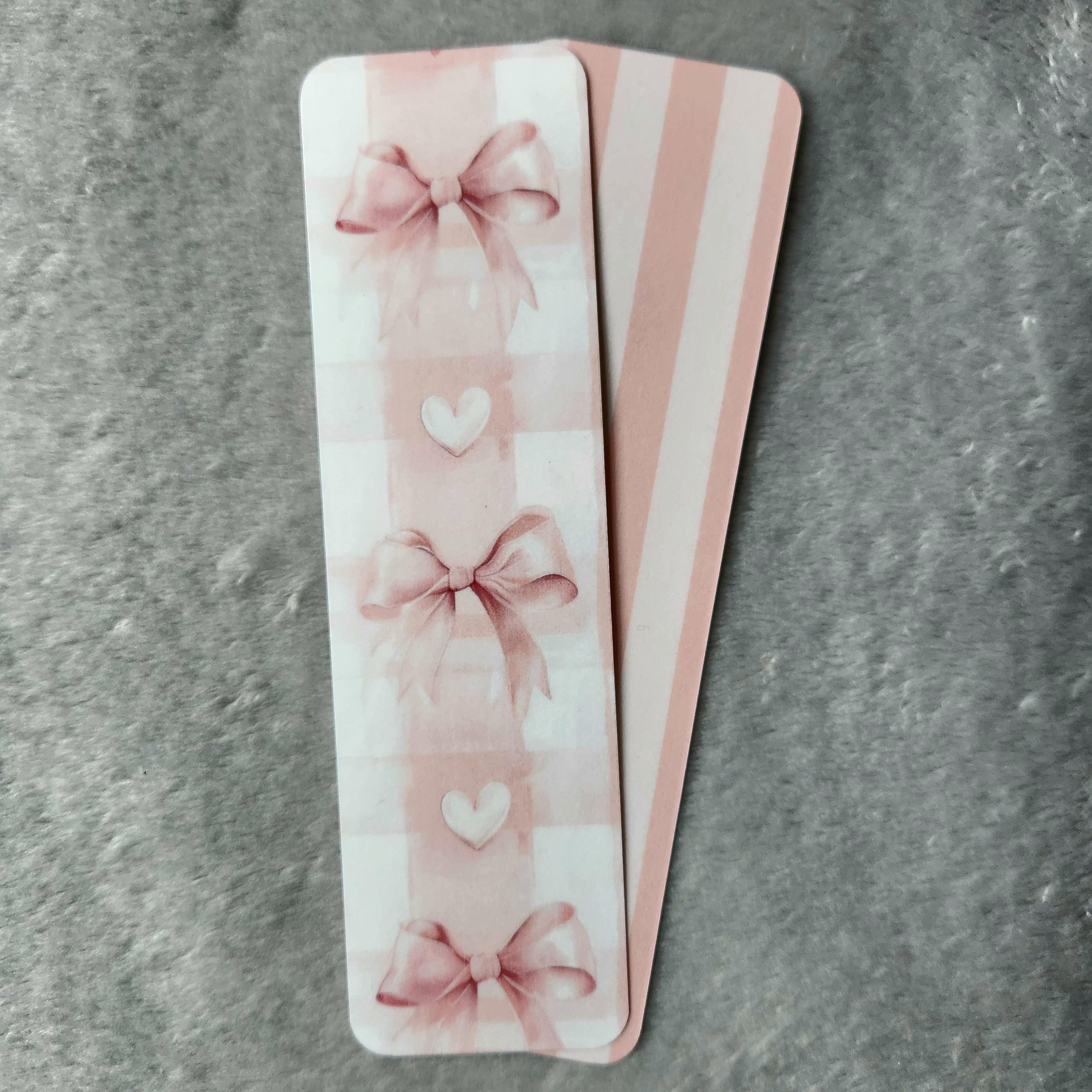 Handmade Aesthetic Bookmarks | Laminated Bookmarks | Pink Bows - Etsy
