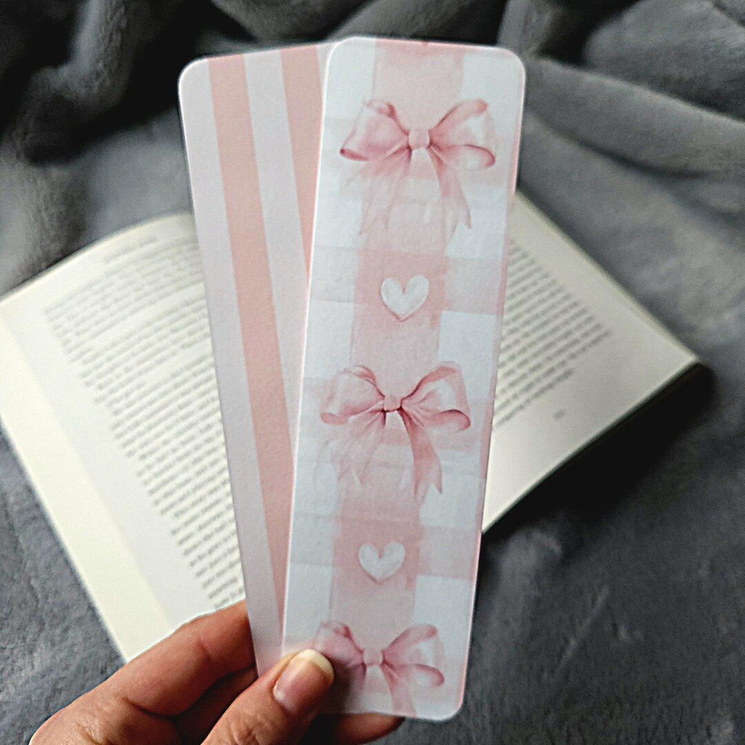 Handmade Aesthetic Bookmarks | Laminated Bookmarks | Pink Bows - Etsy