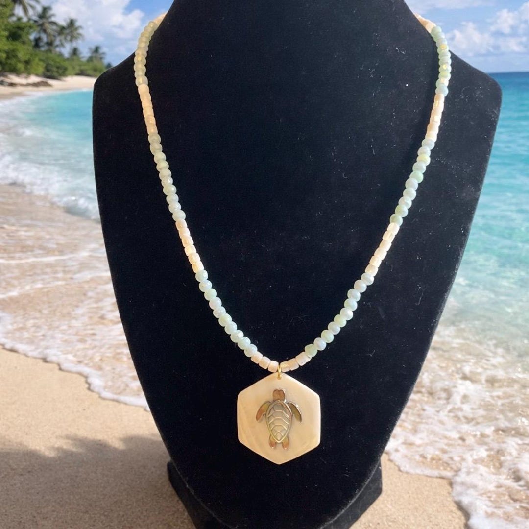 Mother of Pearl and Abalone Sea Turtle Necklace - Etsy