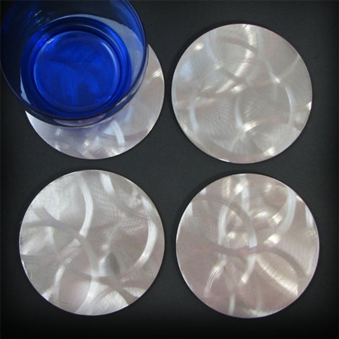 Stainless Steel Coaster Set of 4 With Hand Etched Detail - Etsy