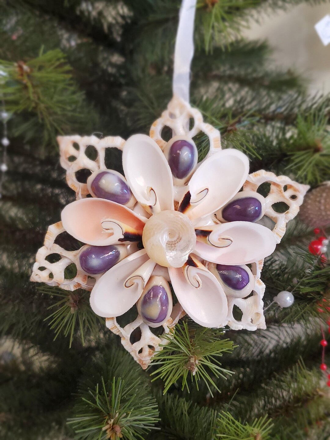 Snowflake Seashell Hand Crafted Christmas Ornament / Handmade Seashell ...