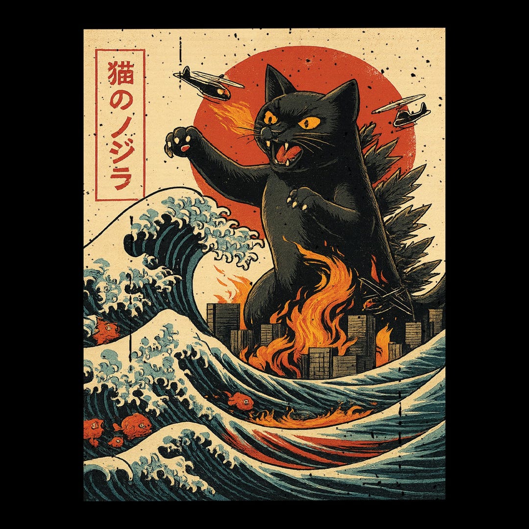 Catzilla Wave PNG: Japanese Kaiju Cat Art (digital Download) - Etsy