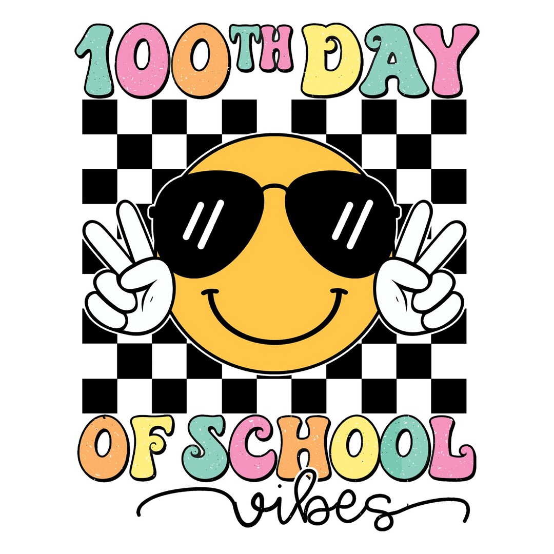 100th Day of School Smile Face PNG - Retro Sublimation Design - Digital ...