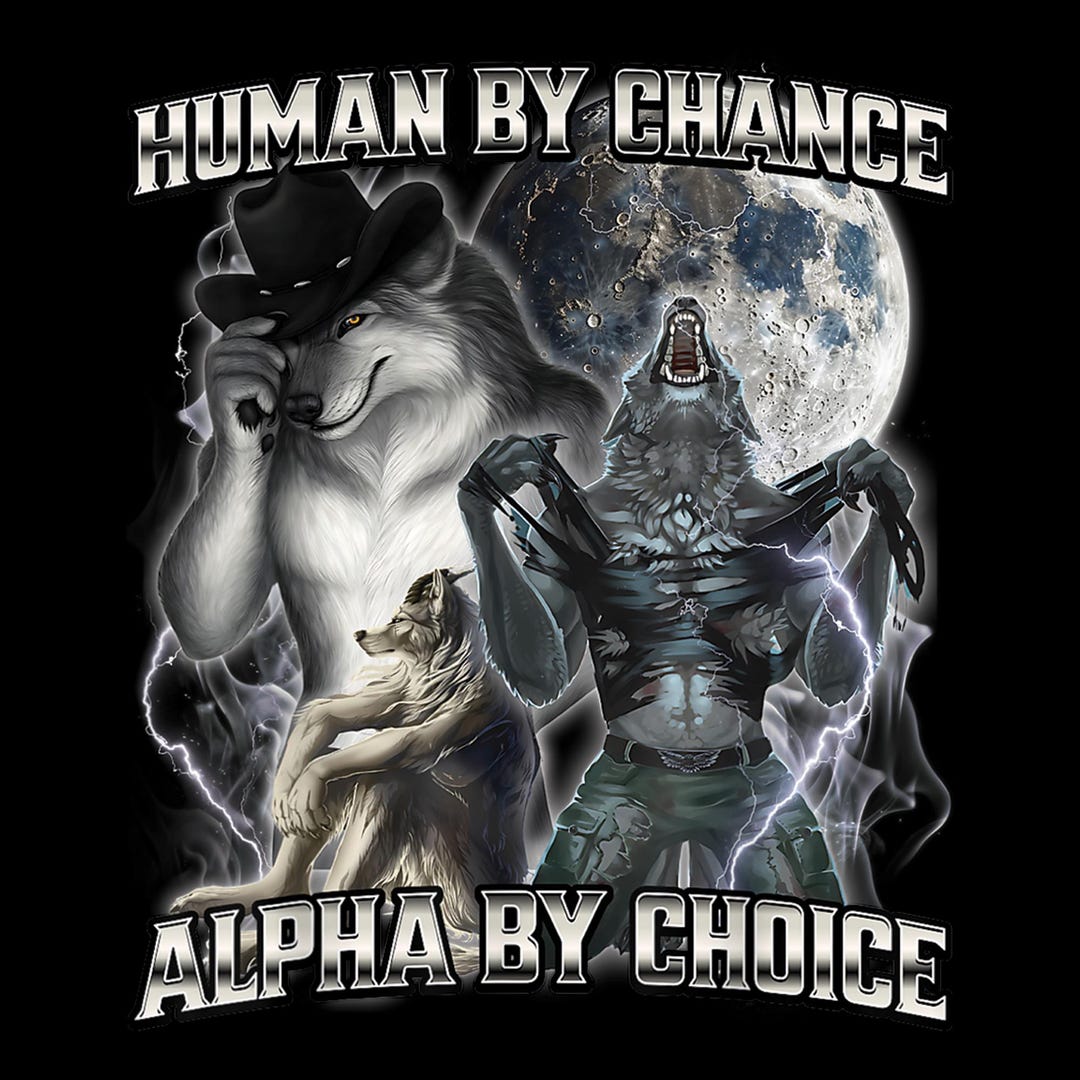 Wolf PNG T-shirt Design - Cringe Alpha Wolf Meme Graphic Art - Human by ...