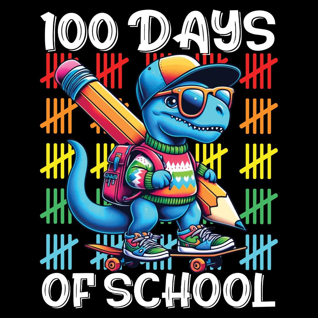 T-rex 100 Days of School PNG Digital Download for Kids T-shirt Cute ...