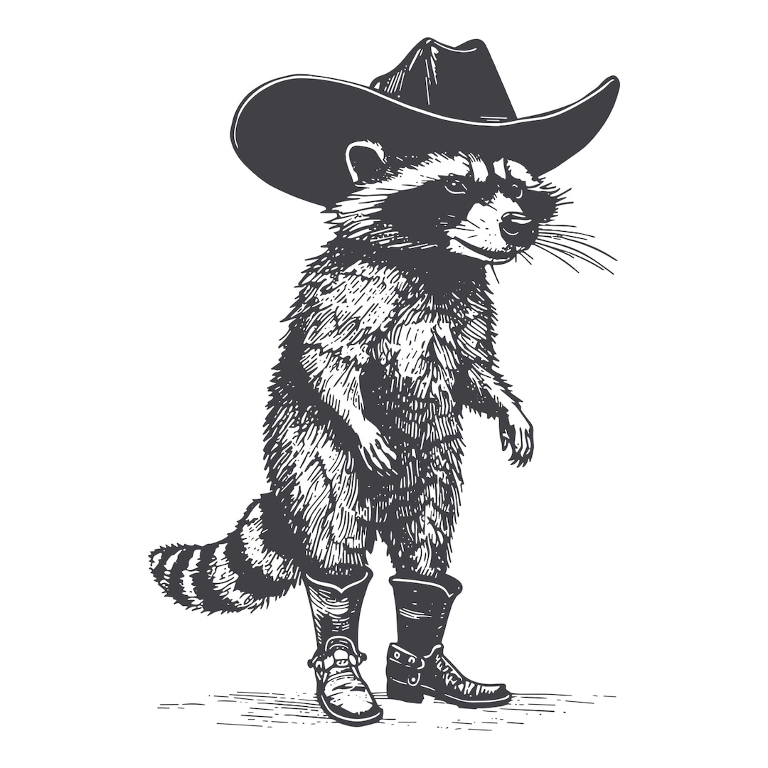 Raccoon Cowboy PNG Funny Western Animal T-shirt Design Vintage Digital ...