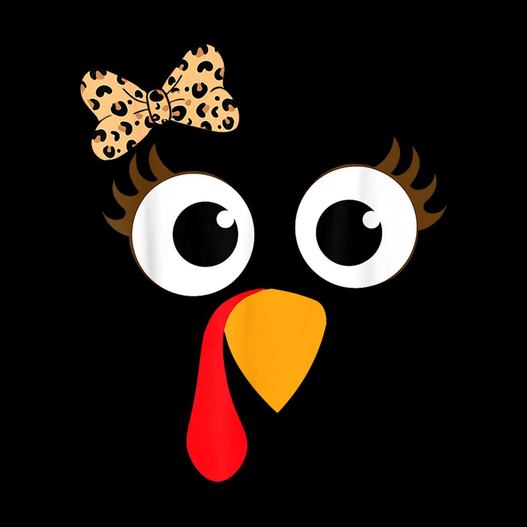 Cute Turkey Face Girl Design With a Leopard-print Bow Png, Trendy and ...