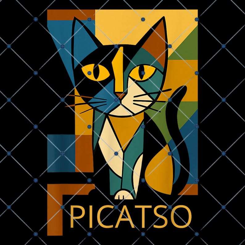 Funny Cat Picatso PNG | Cubism Art Style Vintage Cat Design | Abstract ...