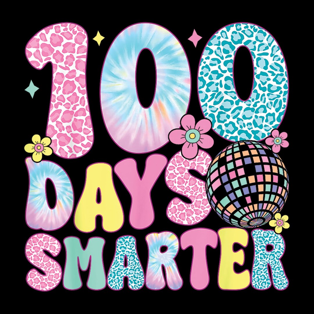 100 Days Smarter PNG Retro Tie-dye Leopard Print Design Digital ...