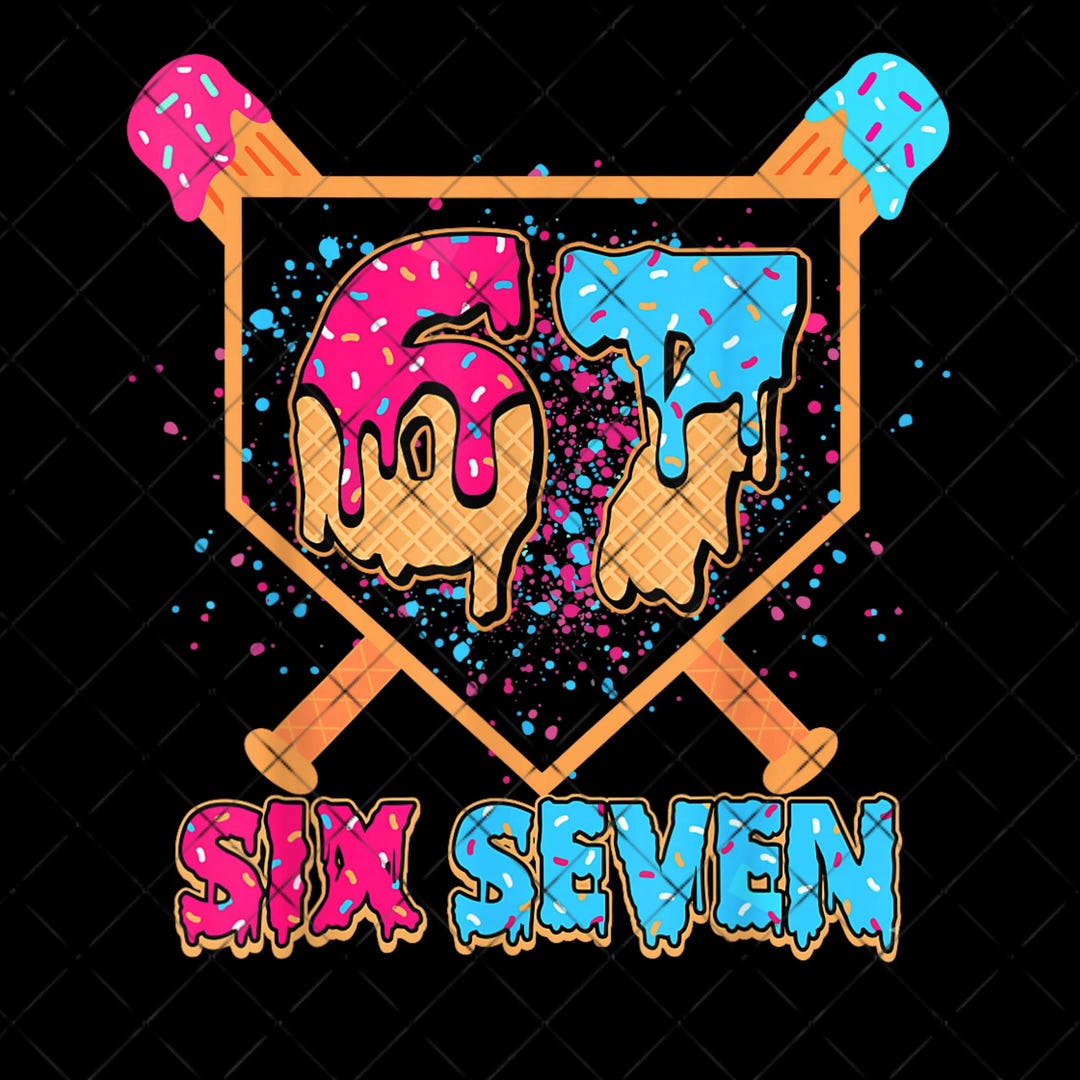 Six Seven Ice Cream Drip PNG | 67 Meme Baseball Design | Funny Gen ...
