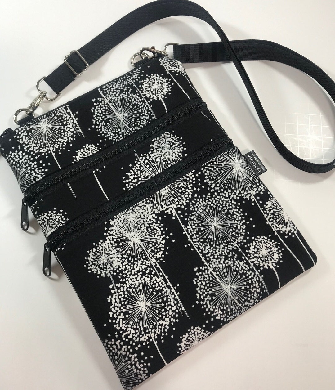Jenny Cross Body, 3 Zipper Bag, by Marilyn, Black Messenger, Removable ...