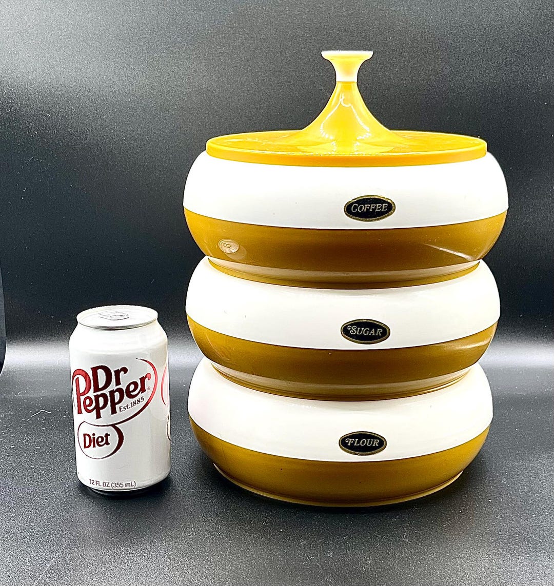 GAROOOVY 1960s/70s CANISTER STACK in Mustard/olive - Etsy