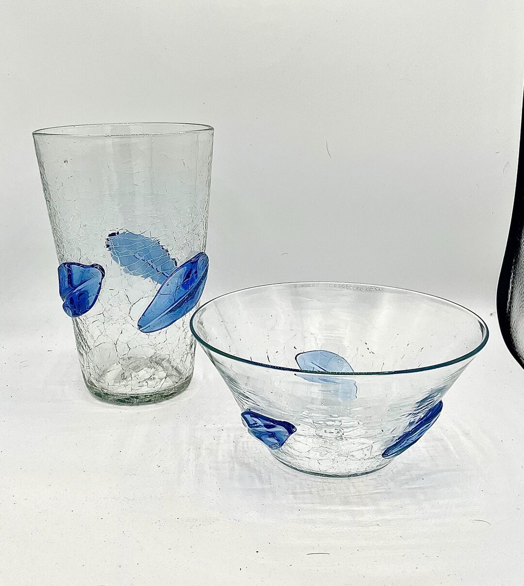 BLENKO MATCHING SET From Late 1930/40s. Rare Antique Crackle Glass Bowl ...