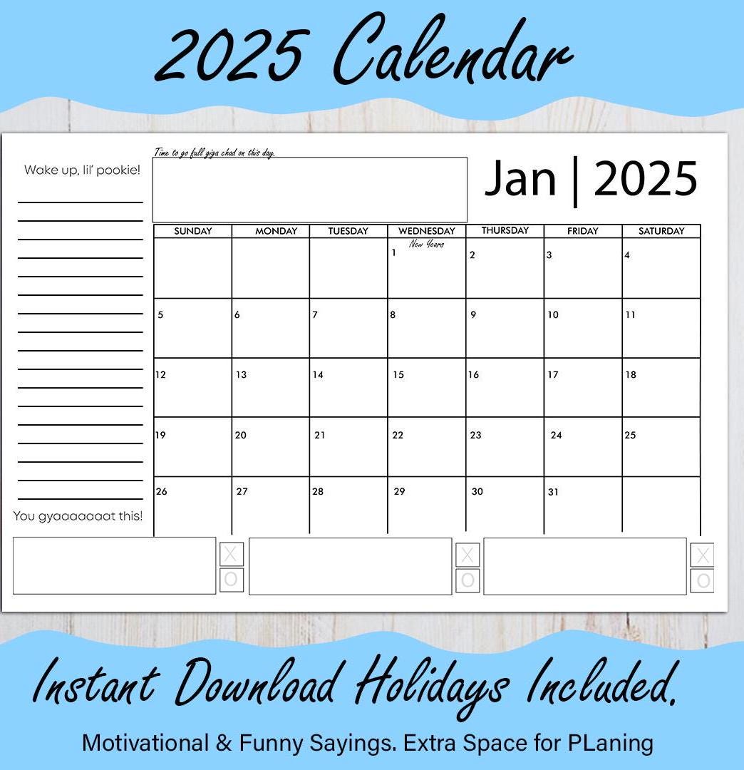 2025 Calendar Funny Gen Z Sayings Instant Download Minimalist Landscape ...