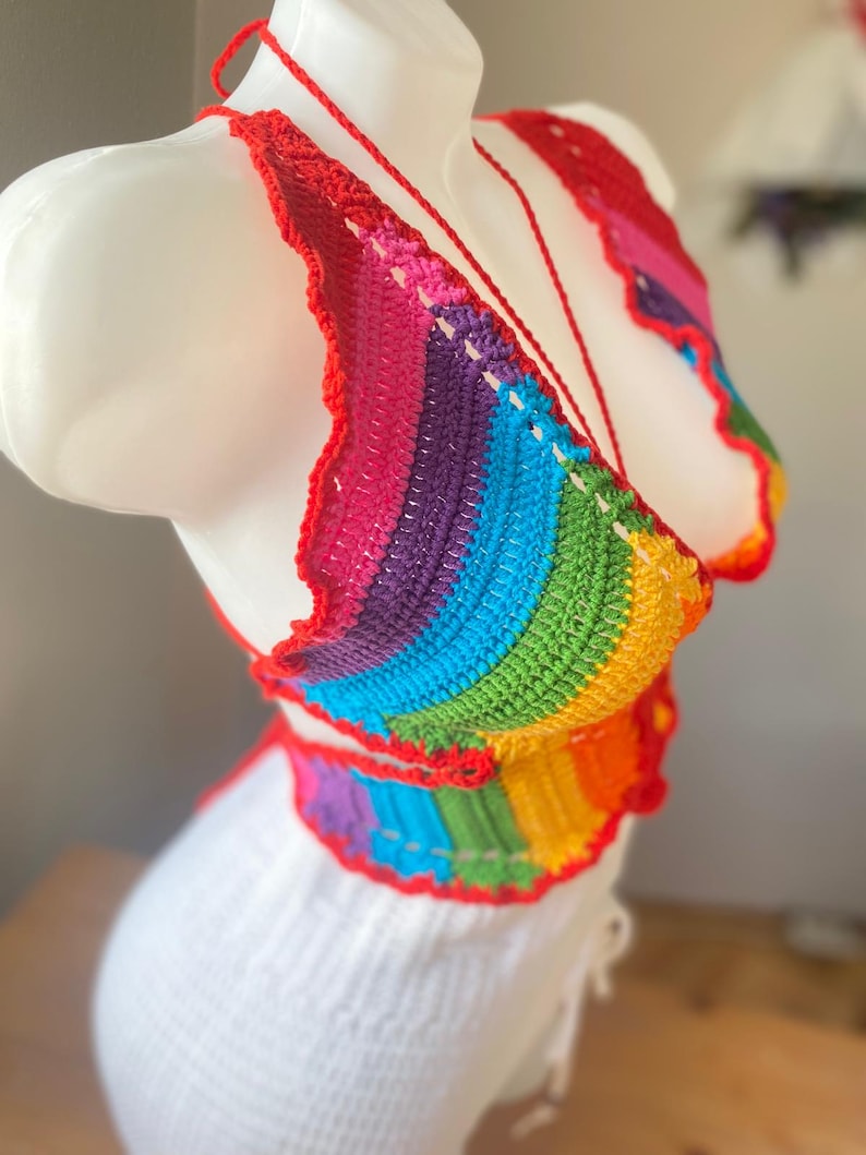 Handmade Crochet Butterfly Top – LGBT Pride Festival Outfit – Rainbow ...
