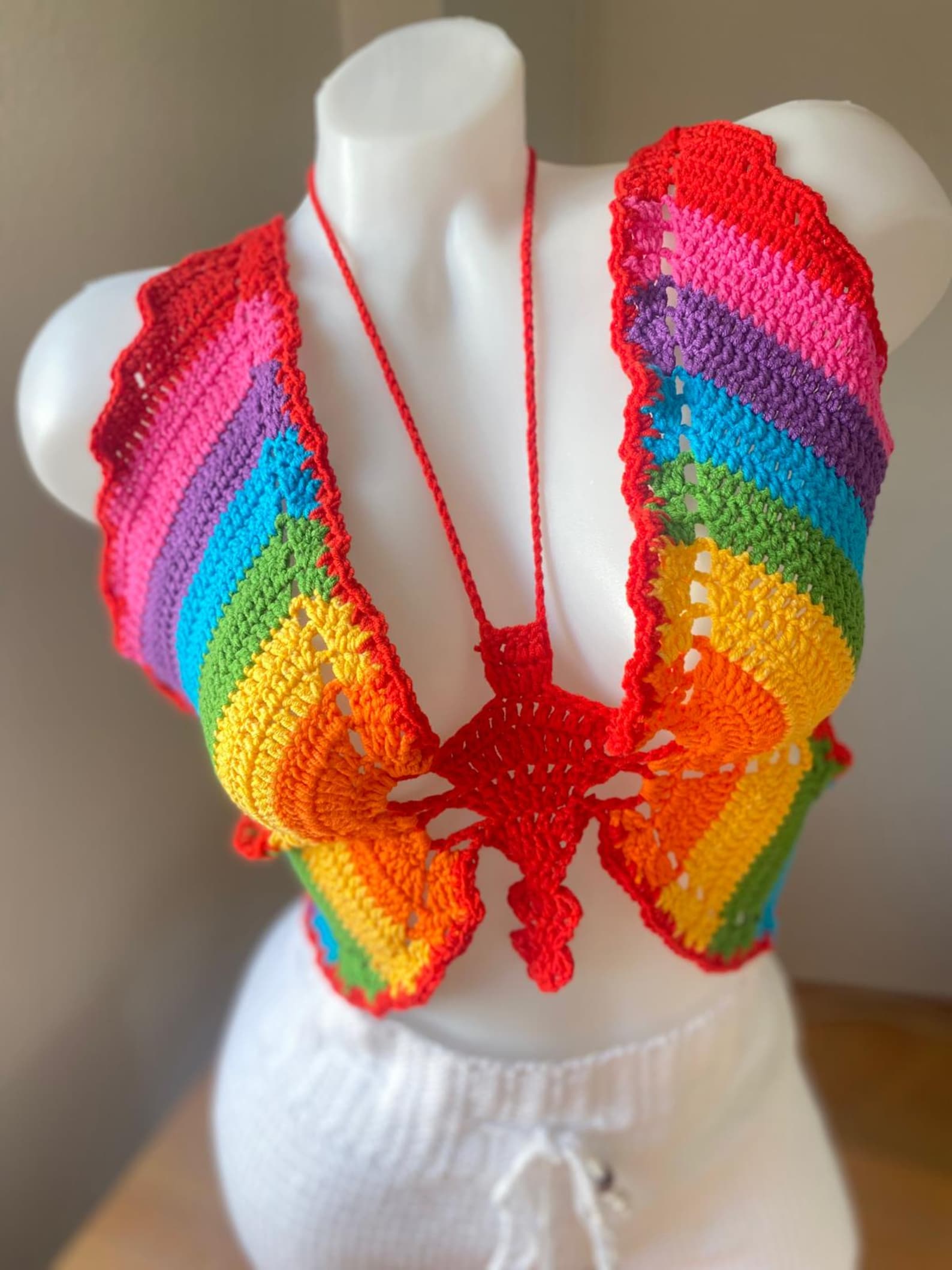 Handmade Crochet Butterfly Top – LGBT Pride Festival Outfit – Rainbow ...