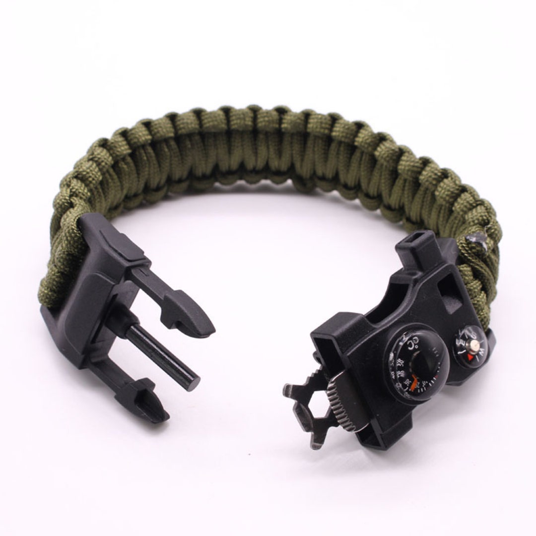 DELUXE Survival Bracelet | Flint, Fish Hook, Fish Line, Tinder, Knife ...