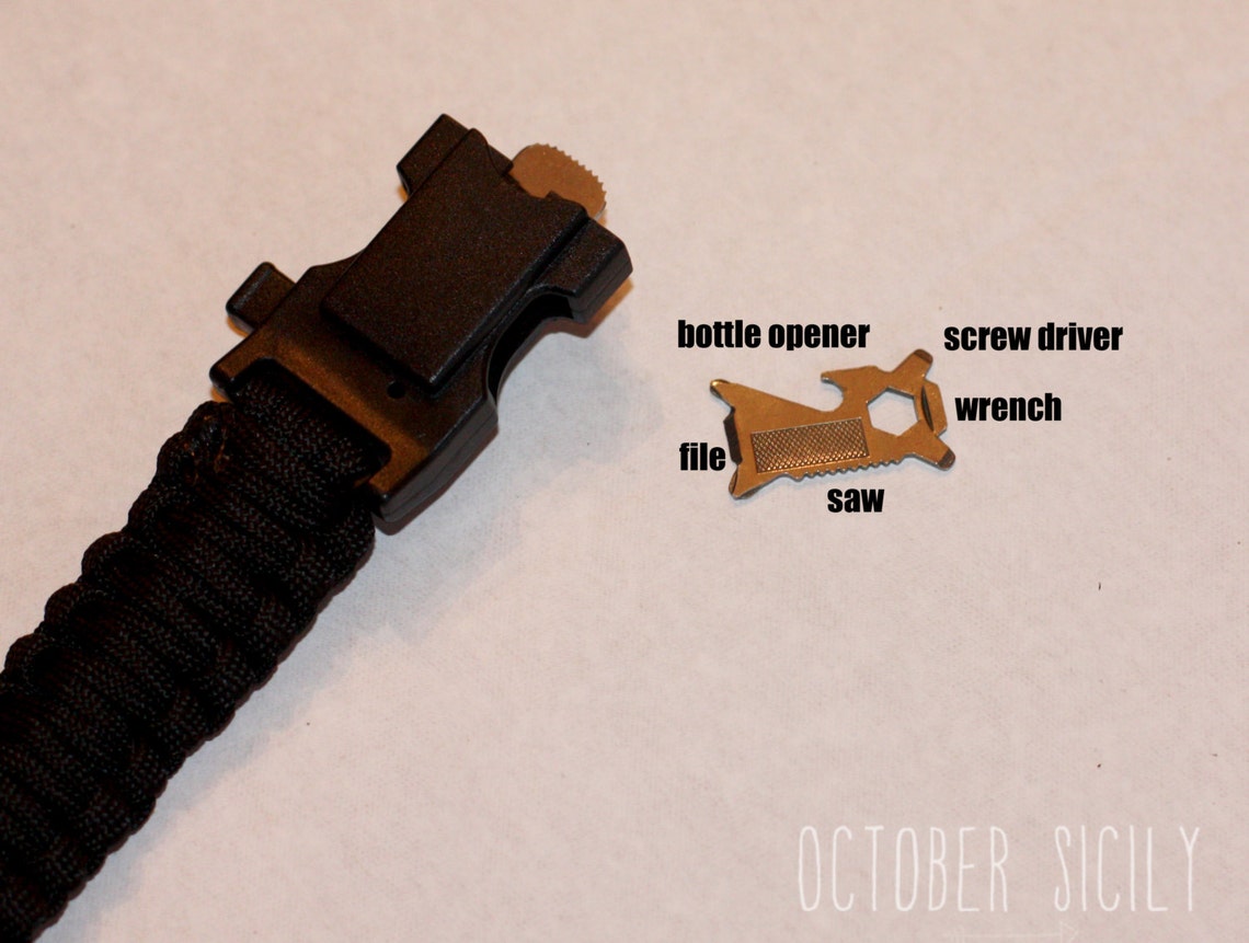 DELUXE Survival Bracelet | Flint, Fish Hook, Fish Line, Tinder, Knife ...