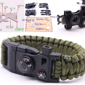 DELUXE Survival Bracelet | Flint, Fish Hook, Fish Line, Tinder, Knife ...