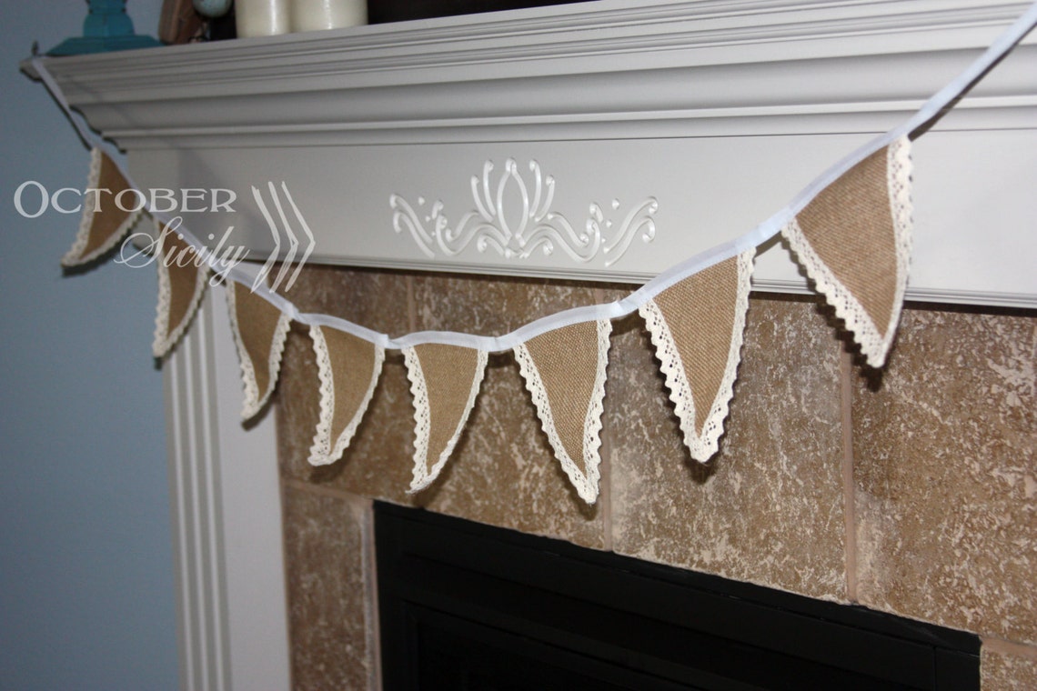 Rustic Burlap & Lace Banner Bunting Garland Flags. Wedding - Etsy