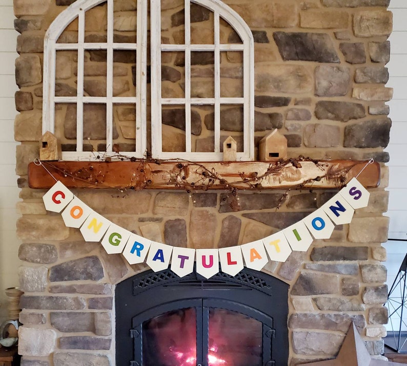 Felt CONGRATULATIONS or CONGRATS Banner, Reusable Cream Rainbow Special ...