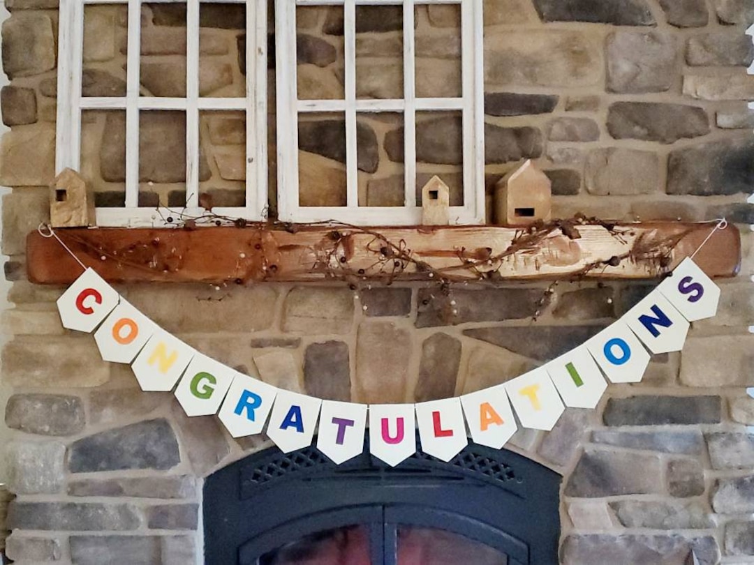 Felt CONGRATULATIONS or CONGRATS Banner, Reusable Cream Rainbow Special ...