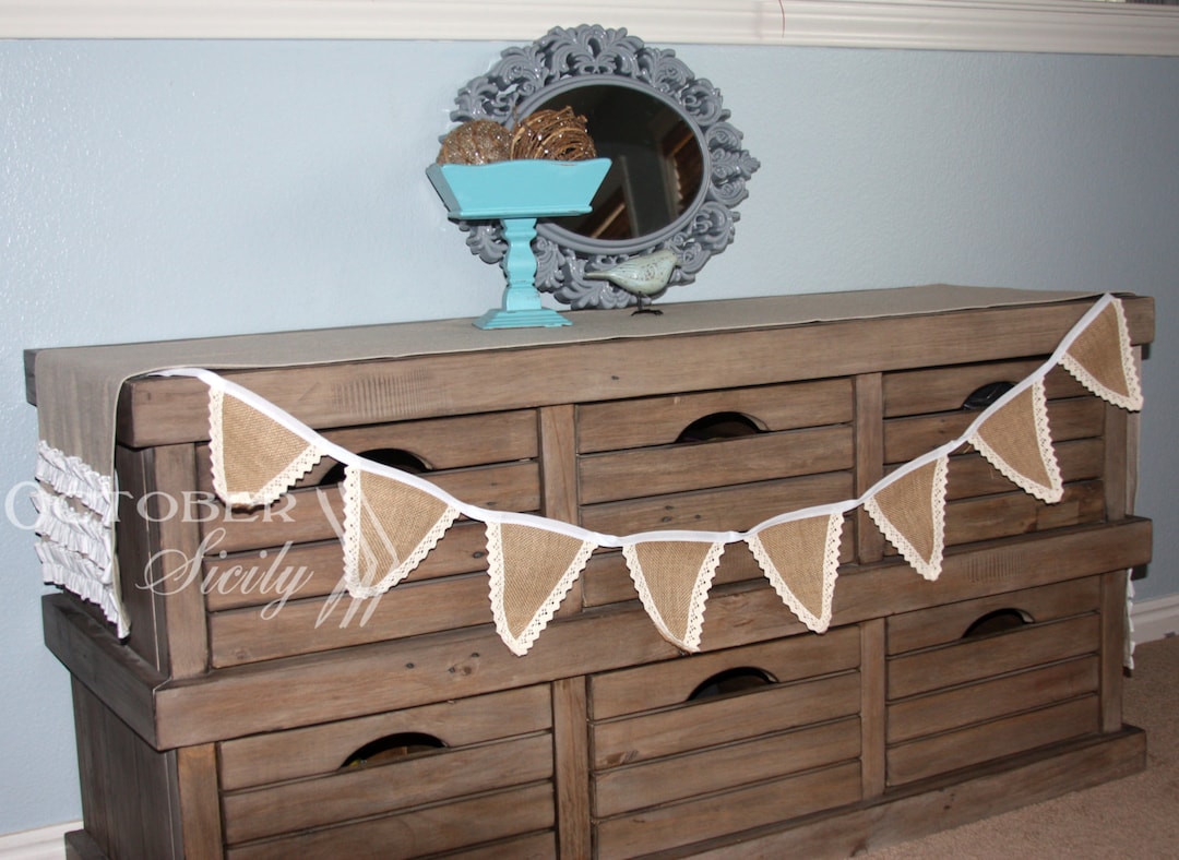 Rustic Burlap & Lace Banner, Bunting, Garland, Flags. Wedding ...