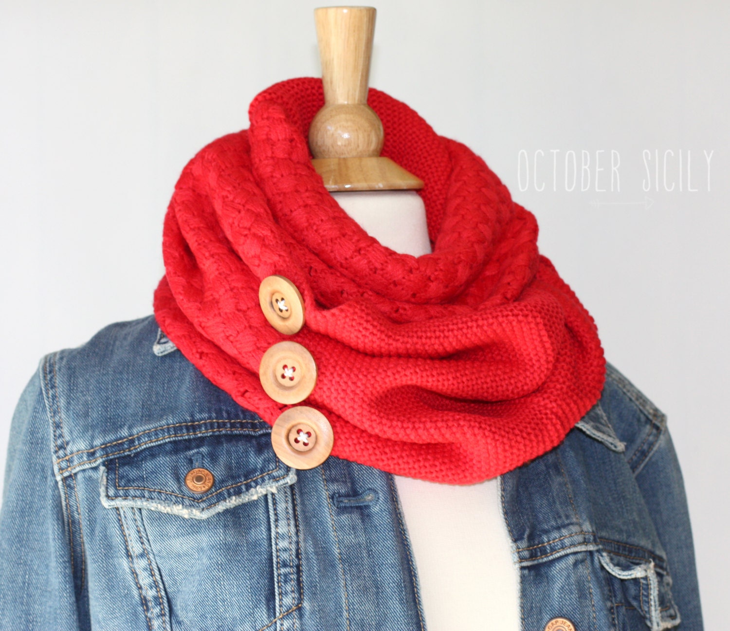 Knit Button Infinity Scarf - Etsy