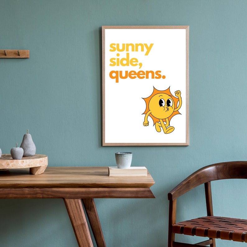 Sunnyside, Queens Typography Art Print | Funky Cartoon Sun Design ...