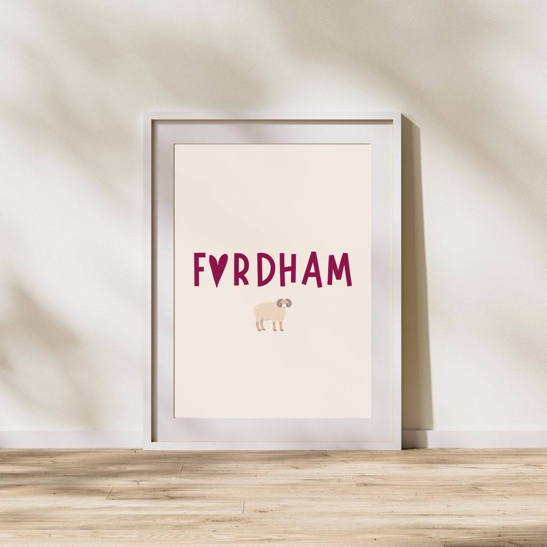 Fordham Typography Art Print | Heart-shaped "o" & Ram Graphic | Modern ...
