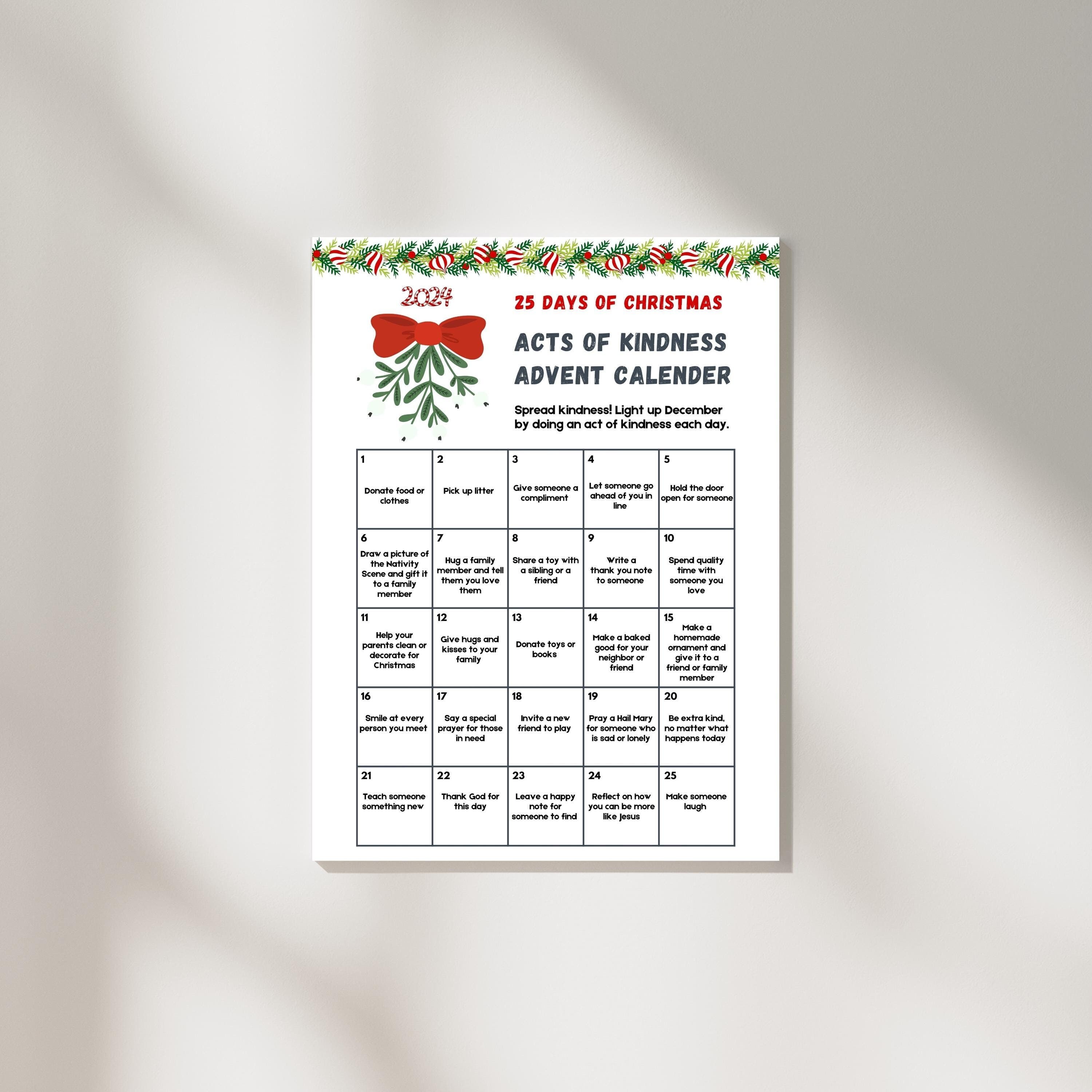 Catholic Acts of Kindness Advent Calendar for Kids | 25 Days of Faith ...