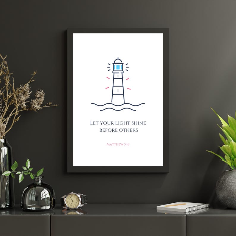 Let Your Light Shine Lighthouse Print | Matthew 5:16 Coastal Scripture ...