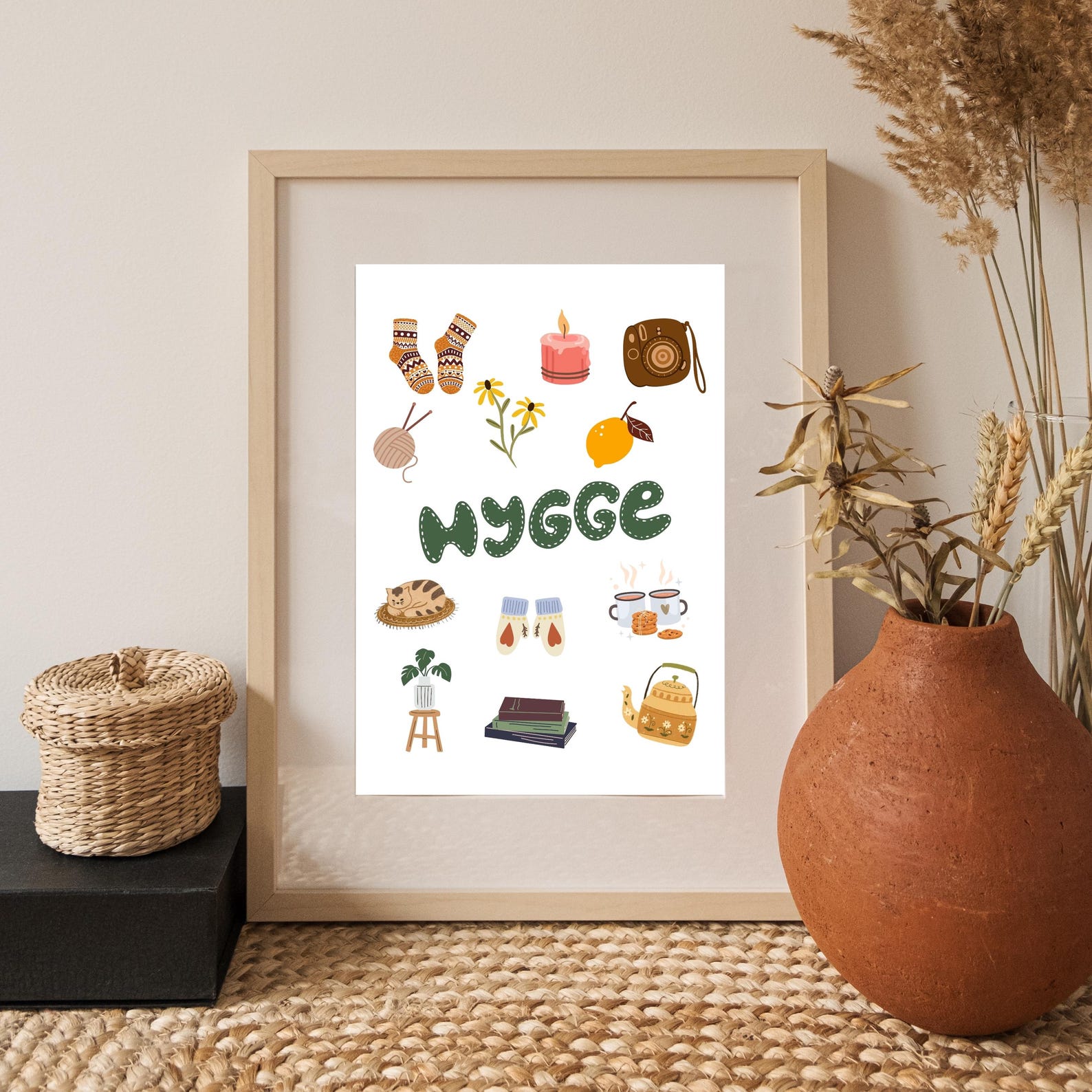 Cozy Hygge Art Print - Digital Download With Danish Comfort Symbols ...