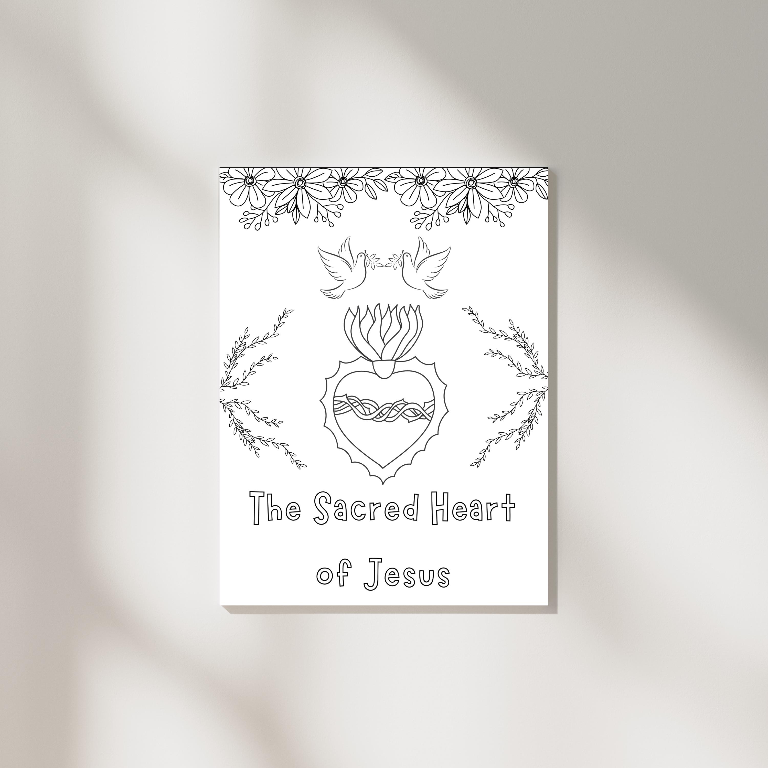 Sacred Heart of Jesus Coloring Page – Catholic Printable, Religious Art ...