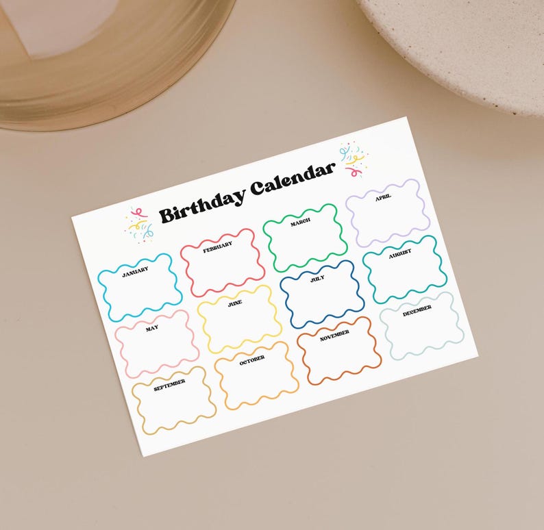 Birthday Tracker Calendar Printable – Colorful Digital Download to ...