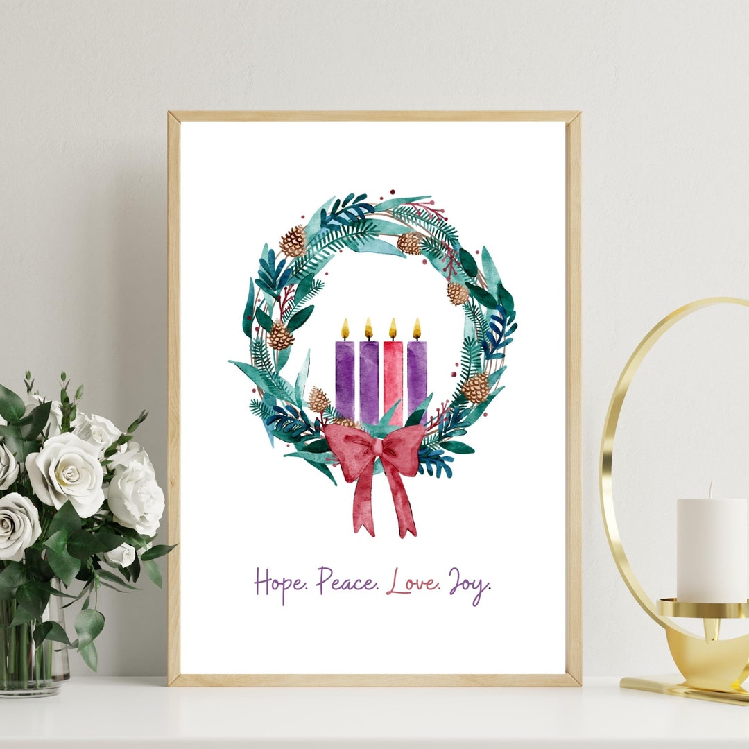 Advent Wreath Print - Hope, Peace, Love, Joy | Minimalist Catholic Art ...
