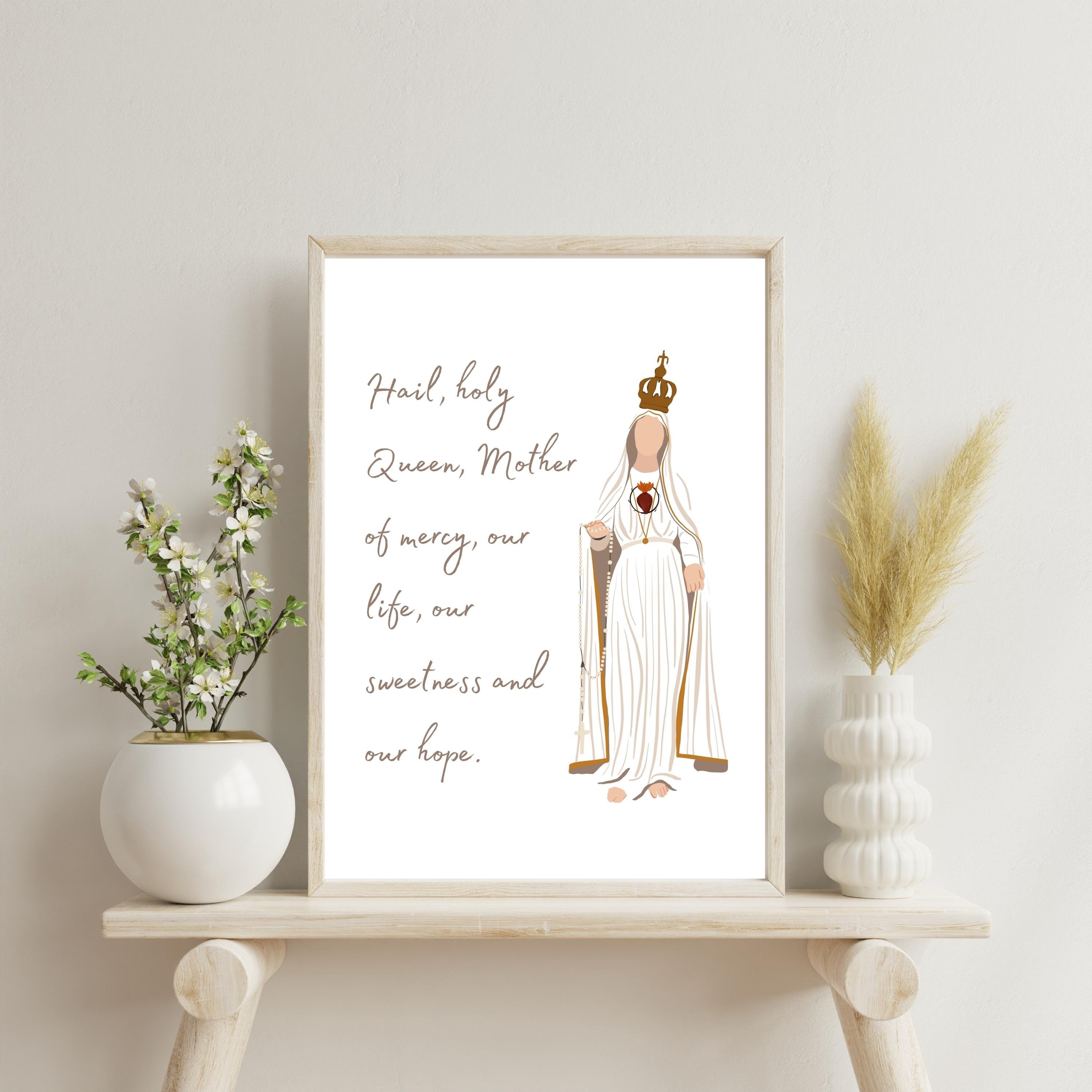 Hail Holy Queen Prayer Art Print – Mother of Mercy, Life, Sweetness and ...