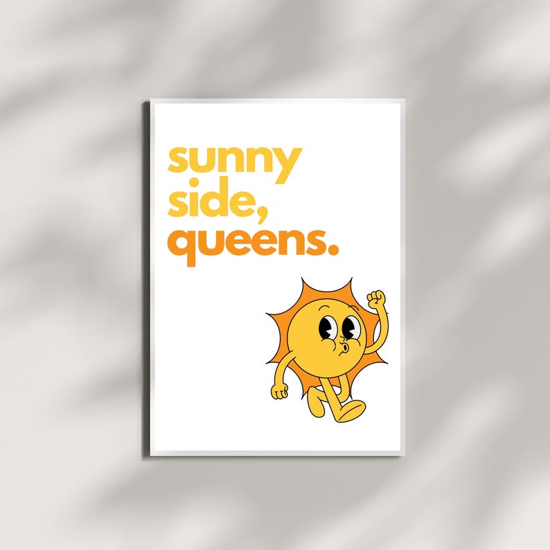 Sunnyside, Queens Typography Art Print | Funky Cartoon Sun Design ...