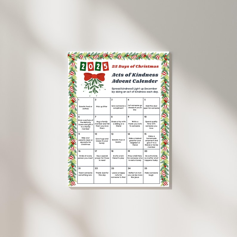 Catholic Acts of Kindness Advent Calendar for Kids | 25 Days of Faith ...