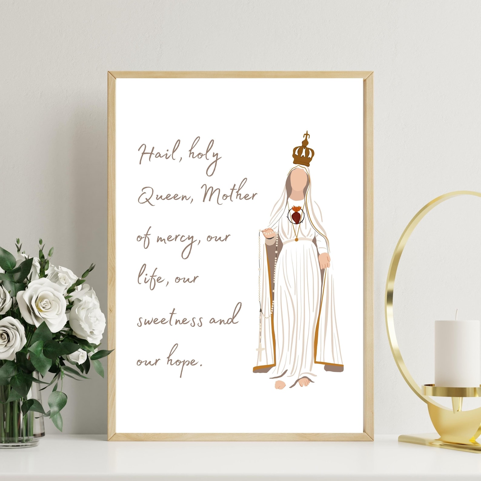 Hail Holy Queen Prayer Art Print – Mother of Mercy, Life, Sweetness and ...
