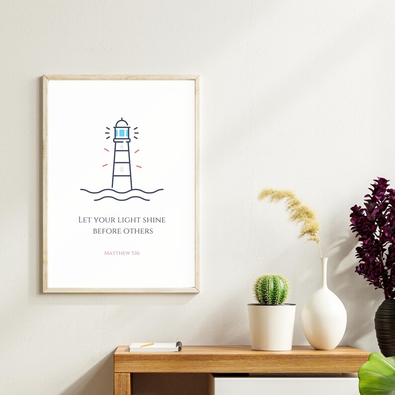 Let Your Light Shine Lighthouse Print | Matthew 5:16 Coastal Scripture ...