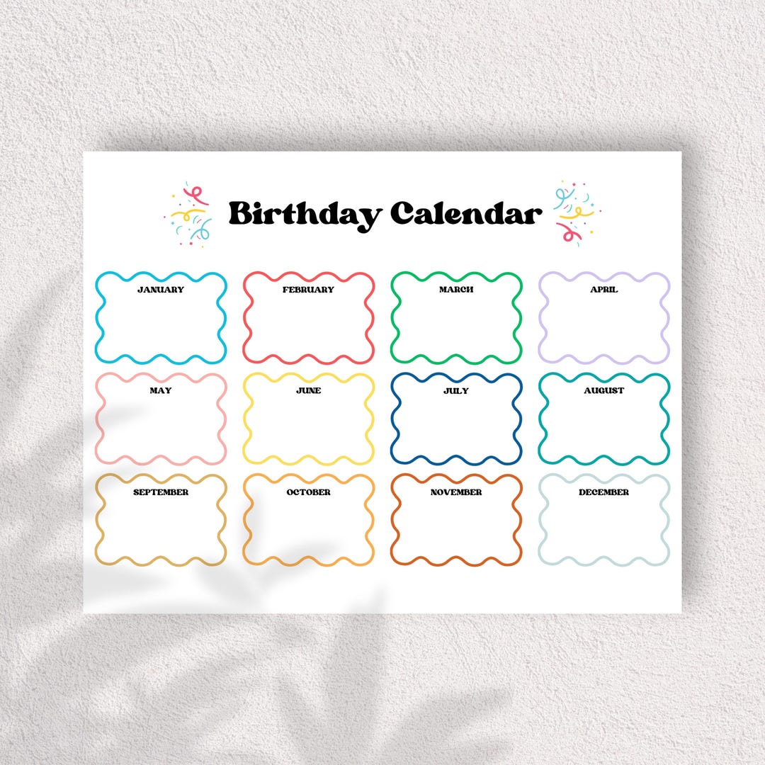 Birthday Tracker Calendar Printable – Colorful Digital Download to ...