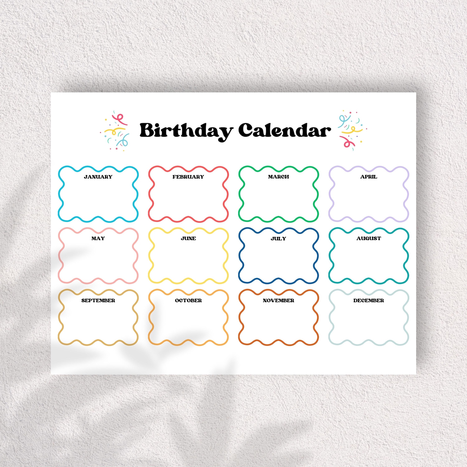 Birthday Tracker Calendar Printable – Colorful Digital Download to ...