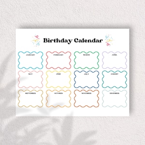 Birthday Tracker Calendar Printable – Colorful Digital Download to ...